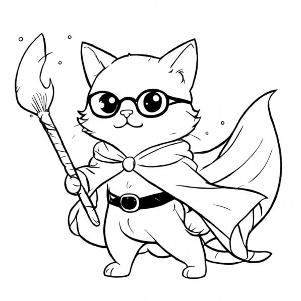 Download Cute Cartoon Cat Wizard Coloring pages Online - Creative Fabrica