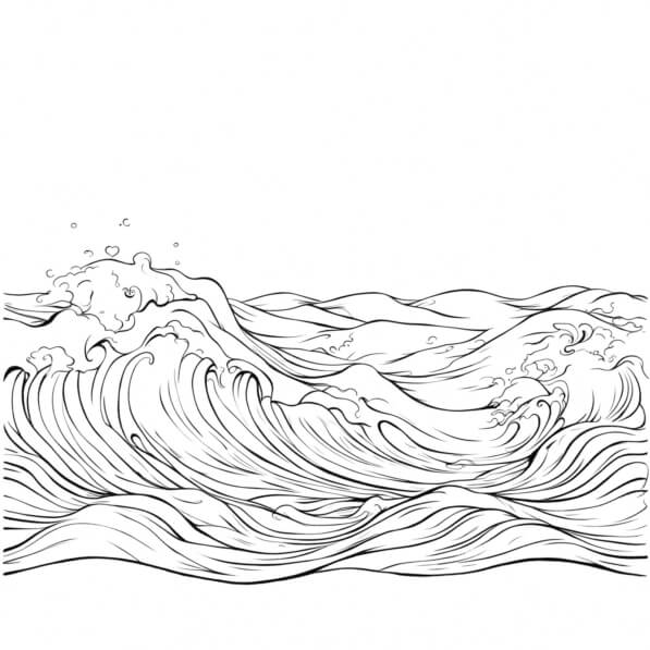 Download Line Art of Ocean Waves Coloring pages Online - Creative Fabrica