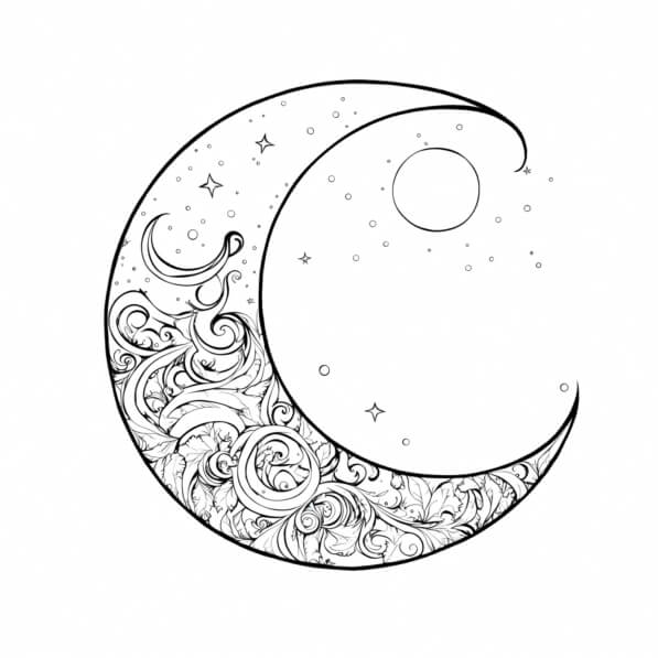Download Intricate Crescent Moon Design Coloring pages Online ...