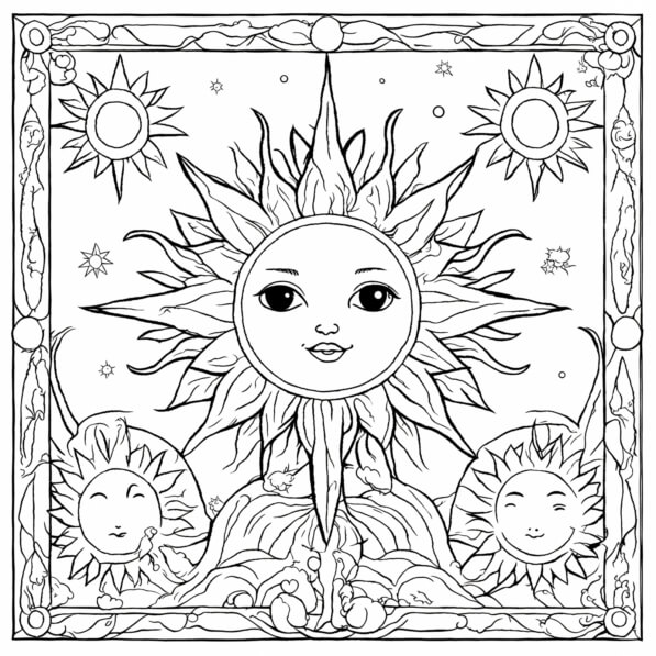 Download Whimsical Sun Motif Illustration Coloring pages Online ...