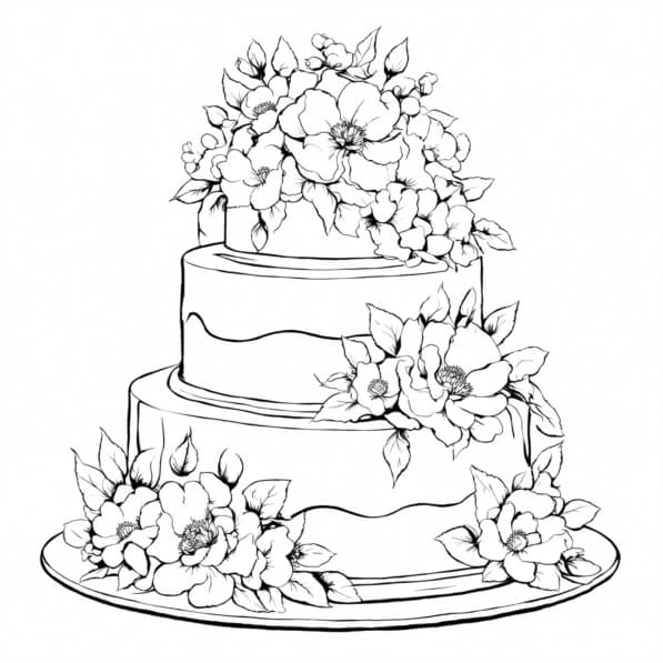 Download Three-Tier Floral Cake Coloring pages Online - Creative Fabrica