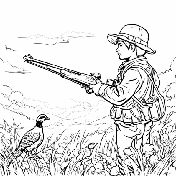 Download Young Boy Aiming a Rifle in a Grassy Field Coloring pages ...