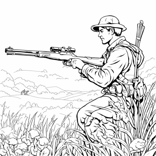Download Soldier Aiming a Rifle in Nature Coloring pages Online ...