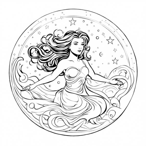 Download Ethereal Woman in Celestial Design Coloring pages Online ...