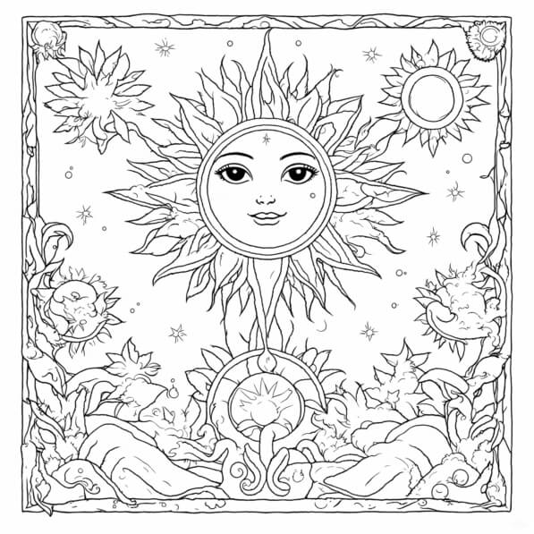 Download Intricate Sun And Celestial Elements Line Art Coloring Pages