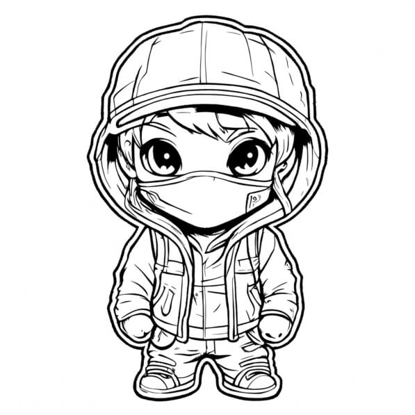 Download Chibi Character in Hoodie and Mask Coloring pages Online ...