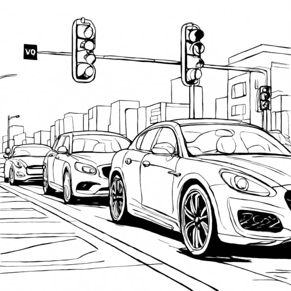 Download Busy City Street with Traffic Lights and Cars Coloring pages ...