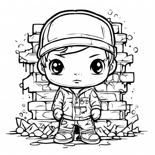 Download Cartoon Boy in Front of Brick Wall Coloring pages Online ...