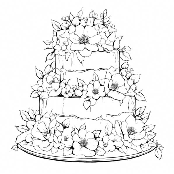 Download Elegant Three-Tier Cake with Flowers Coloring pages Online ...