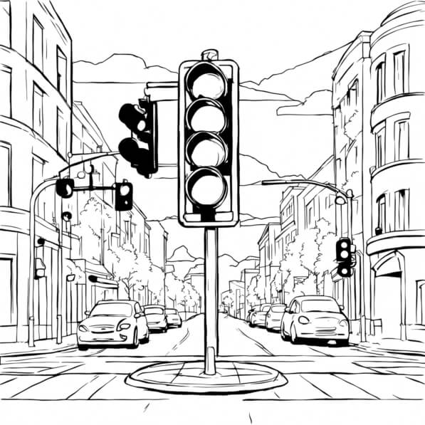 Download Traffic Light and City Street Scene Coloring pages Online ...