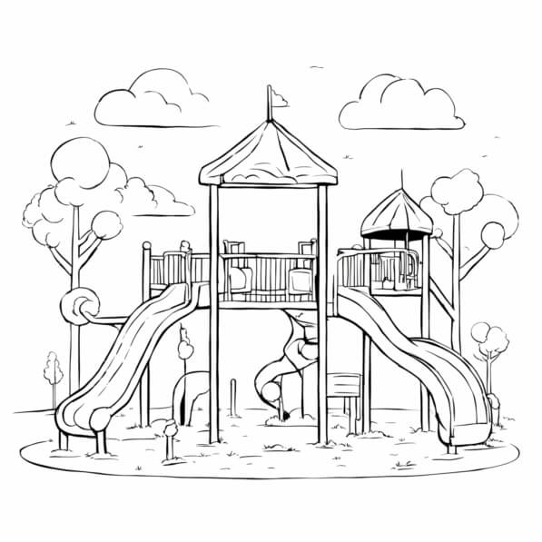 Download Playground with Slides in a Park Coloring pages Online ...