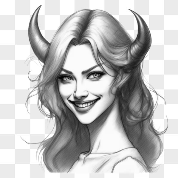 Download Stylized Portrait of a Horned Woman Sketches Online - Creative ...