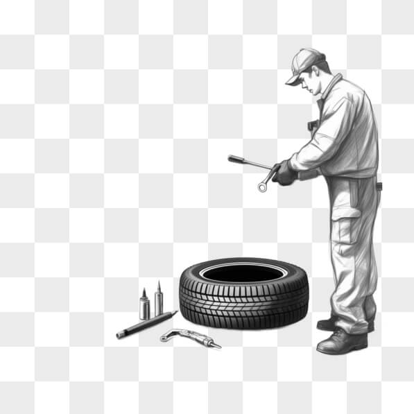 Download Mechanic Working on Tire Sketches Online - Creative Fabrica
