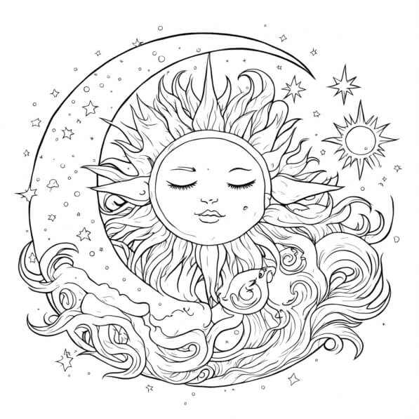 Download Stylized Sun and Moon Illustration Coloring pages Online ...