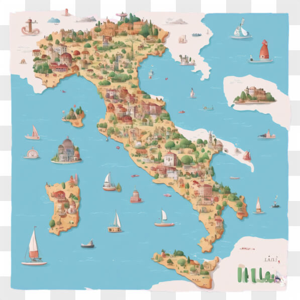 Download Whimsical Map of Italy Cartoons Online - Creative Fabrica