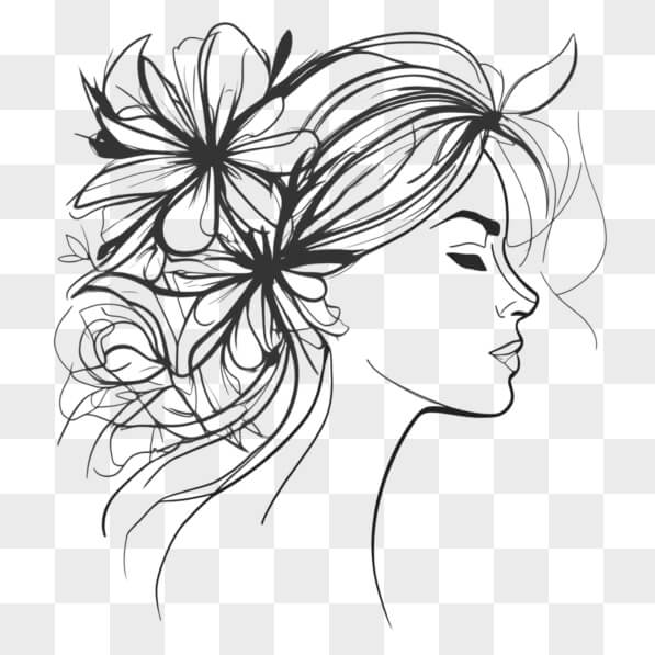Download Stylized profile of a woman with floral elements Sketches ...