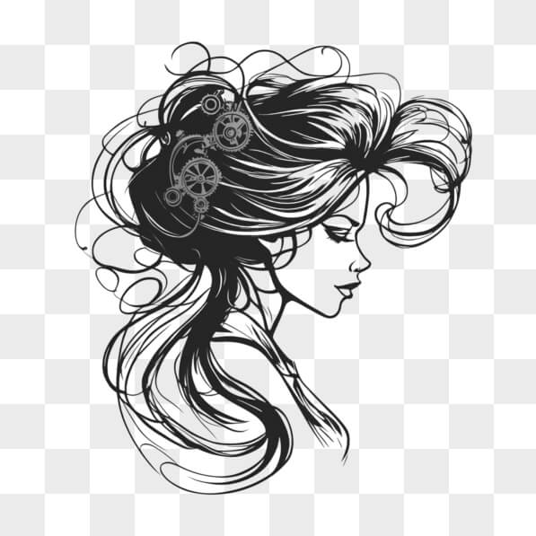 Download Stylized Profile of a Woman with Gears in Hair Sketches Online ...