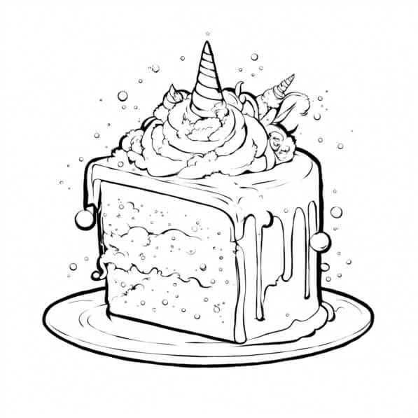 Download Whimsical Unicorn Cake Slice Coloring Pages Online Creative