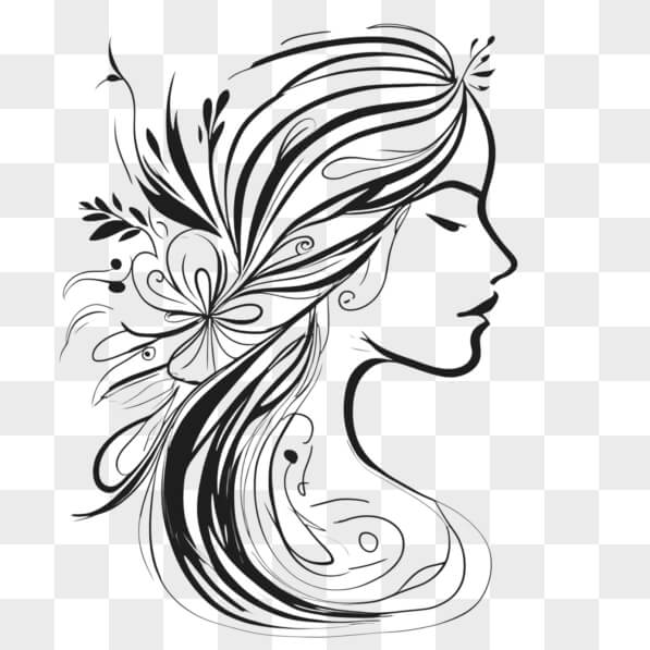 Download Stylized Profile of a Woman with Floral Elements Sketches ...
