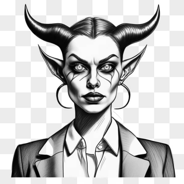 Download Dramatic Portrait of a Horned Female Figure Sketches Online ...