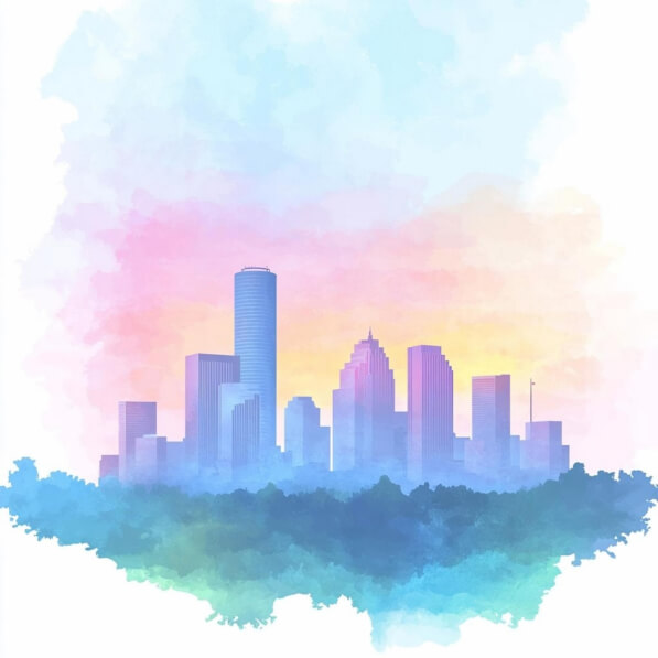 Download Watercolor City Skyline at Sunrise Backgrounds Online ...