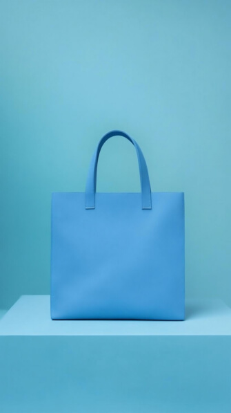 Baixe Bolsa Tote Azul Estilosa em Fundo Azul Mockups - Creative Fabrica