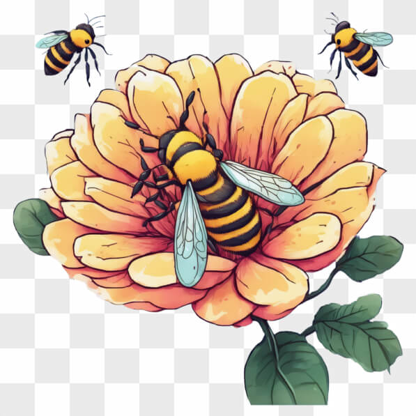 Download Bees Pollinating a Flower Cartoons Online - Creative Fabrica