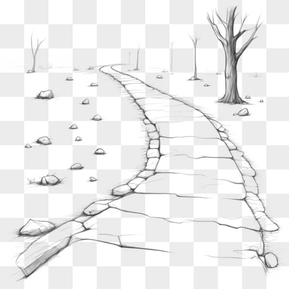 Download Winding Stone Pathway in a Barren Landscape Sketches Online ...