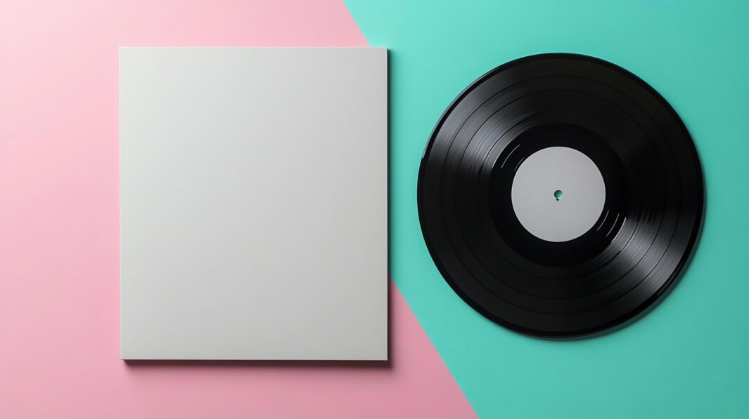 Download Black Vinyl Record and White Album Cover on Colored Background ...