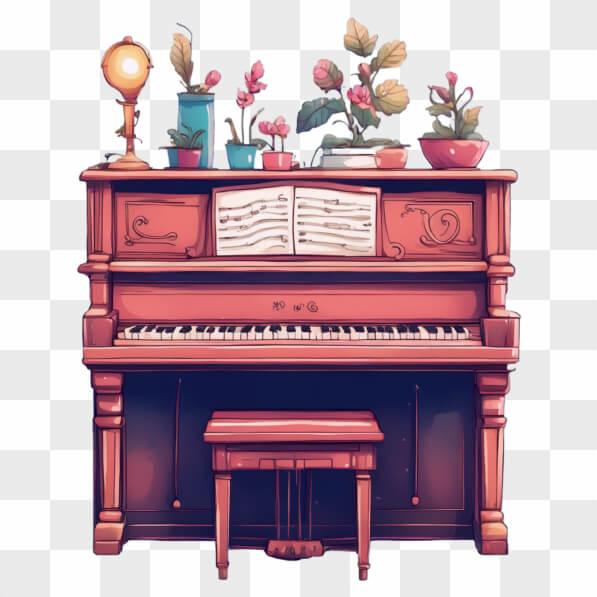 Download Vintage Piano with Plants and Sheet Music Cartoons Online ...
