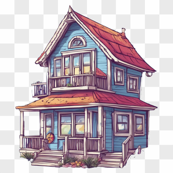 Baixe Casa ilustrada com revestimento azul e telhado vermelho Cartoons ...