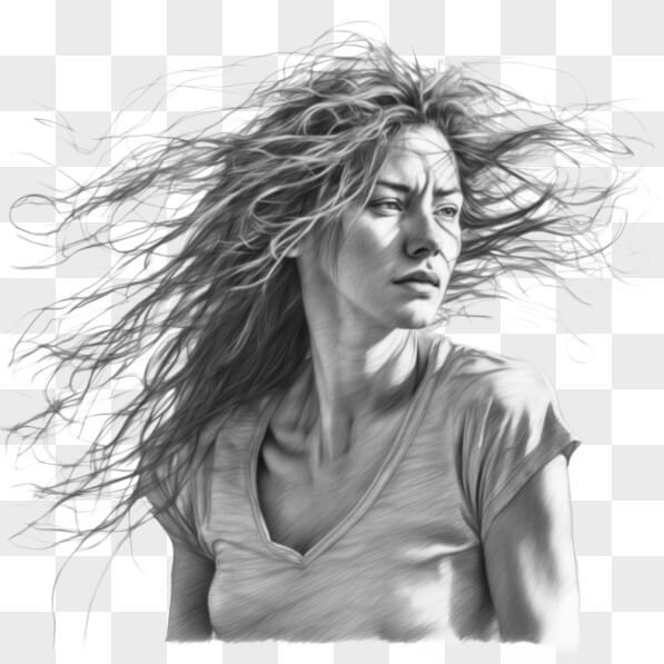 Download Woman with Windblown Hair Sketches Online - Creative Fabrica