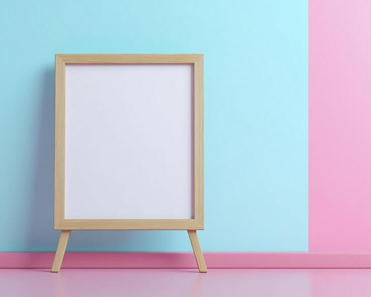 Download Blank Poster Board on Easel with Pastel Walls Mockups Online ...