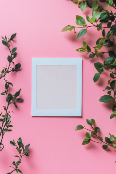 Descarga Marco vacío sobre fondo rosa con hojas verdes Mockups En Línea ...