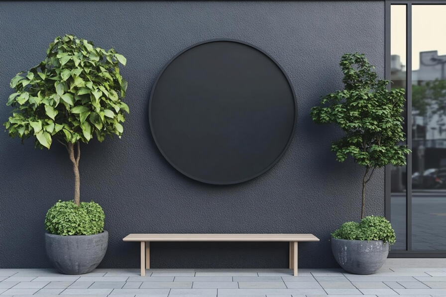 Download Modern Outdoor Space with Bench and Trees Mockups Online ...