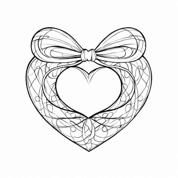 Download Intricate Heart Design With Bow Coloring Pages Online Creative Fabrica