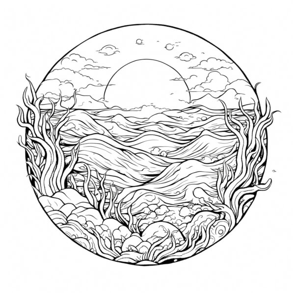 Download Intricate Seascape Line Drawing Coloring pages Online ...