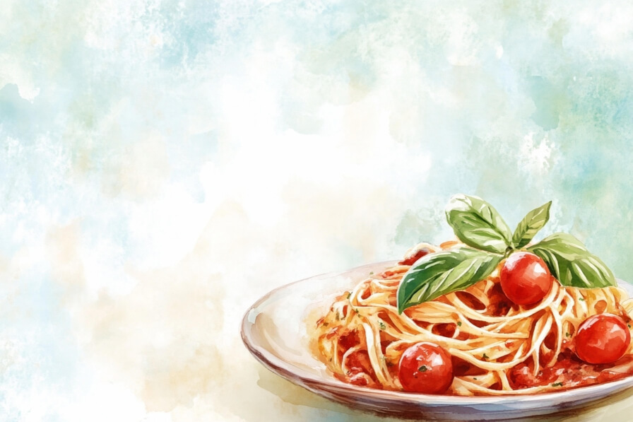 Download Bord Spaghetti met Tomatensaus en Basilicum Achtergronden ...