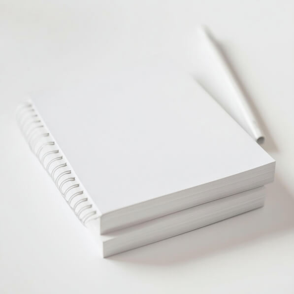 Download Stack of White Notepads with Pen Mockups Online - Creative Fabrica