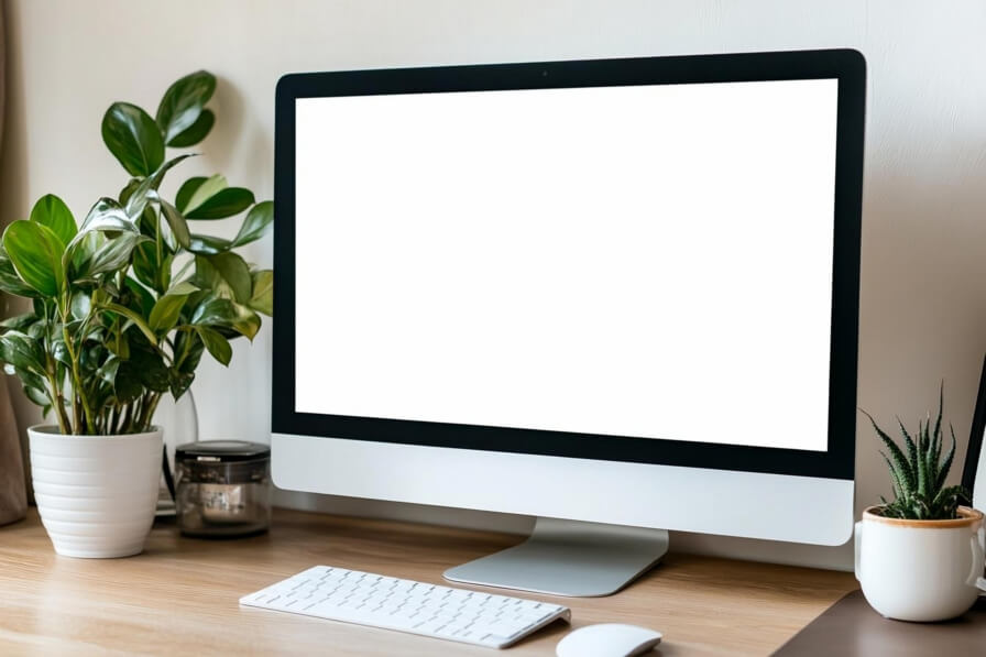 Download Moderne werkruimte met computerscherm en planten Mockups ...