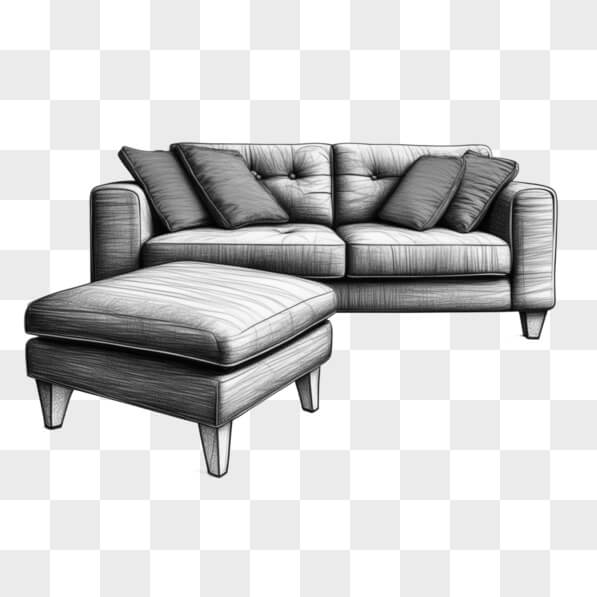 Baixe Conjunto de Sofá e Puff Moderno Sketches - Creative Fabrica