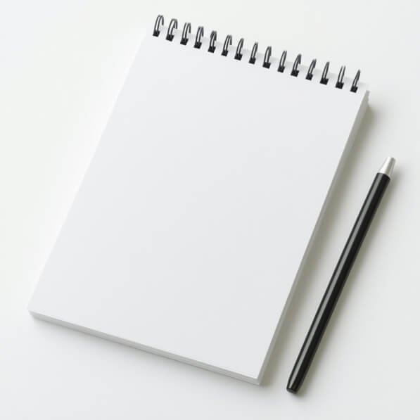 Descarga Bloc de notas en blanco y bolígrafo negro sobre superficie ...