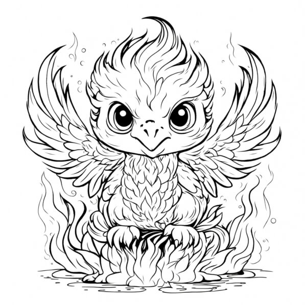 Download Cute Phoenix Illustration Coloring pages Online - Creative Fabrica