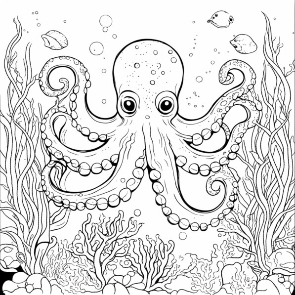 Download Octopus in Underwater Scene for Coloring Coloring pages Online ...