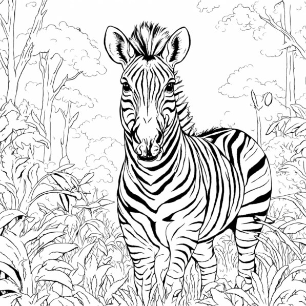 Download Zebra in a Jungle Setting Coloring pages Online - Creative Fabrica