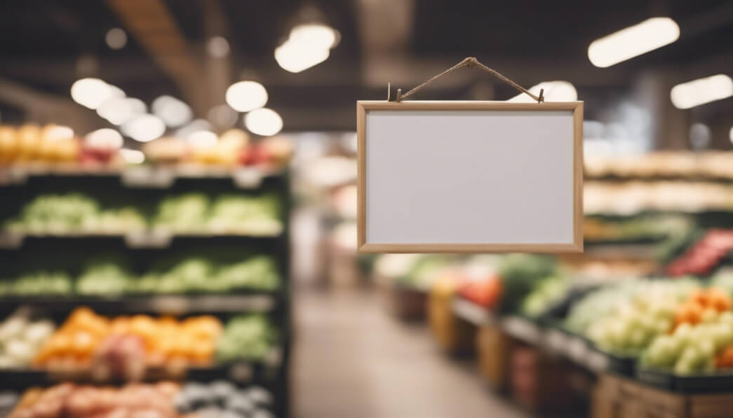 Download Blank Sign in Grocery Store with Fresh Produce Mockups Online ...