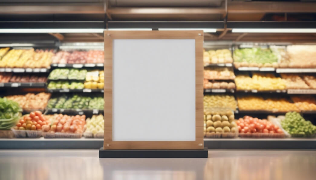 Download Blank Sign in Grocery Store with Colorful Produce Display ...