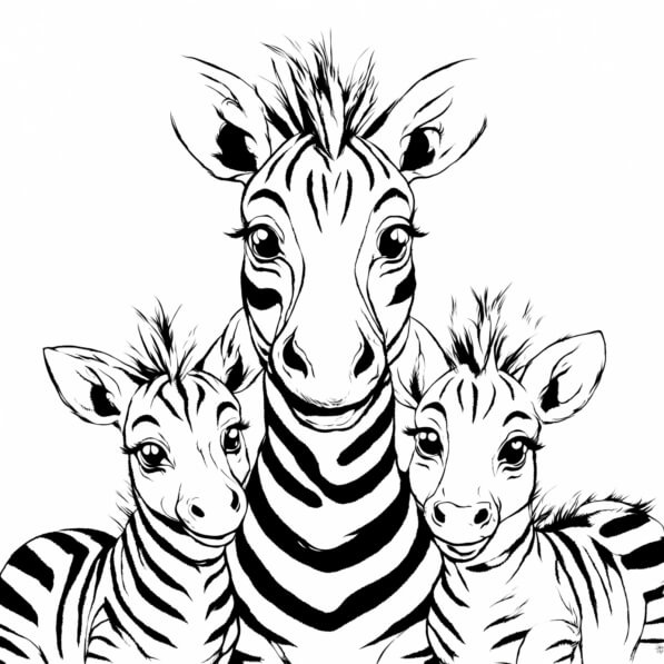Download Mother Zebra with Two Young Zebras Coloring pages Online ...