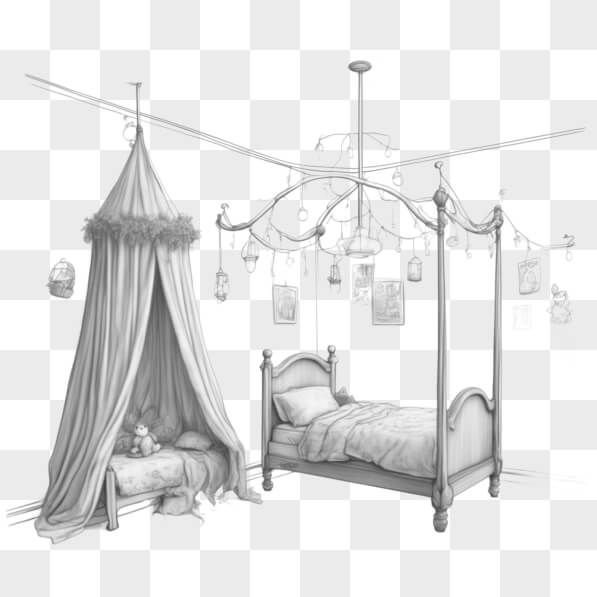 Download Cozy Children's Bedroom with Canopy Bed Sketches Online ...