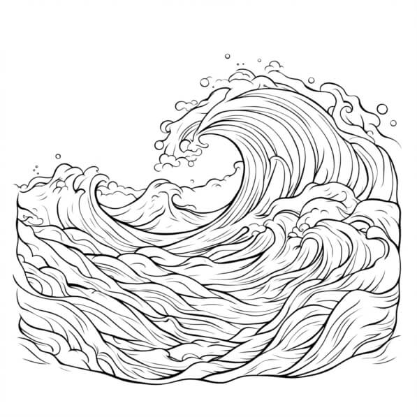 Download Stylized Ocean Waves Line Drawing Coloring pages Online ...
